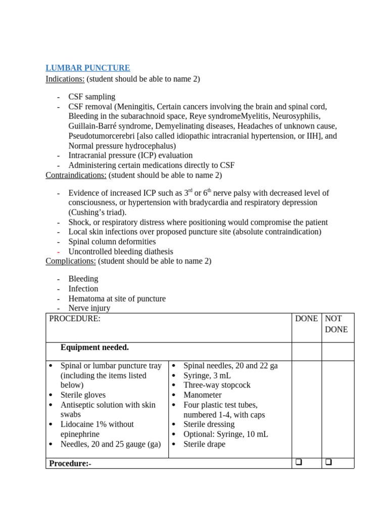 Lumbar Puncture | PDF | Cerebrospinal Fluid | Neurological Disorders