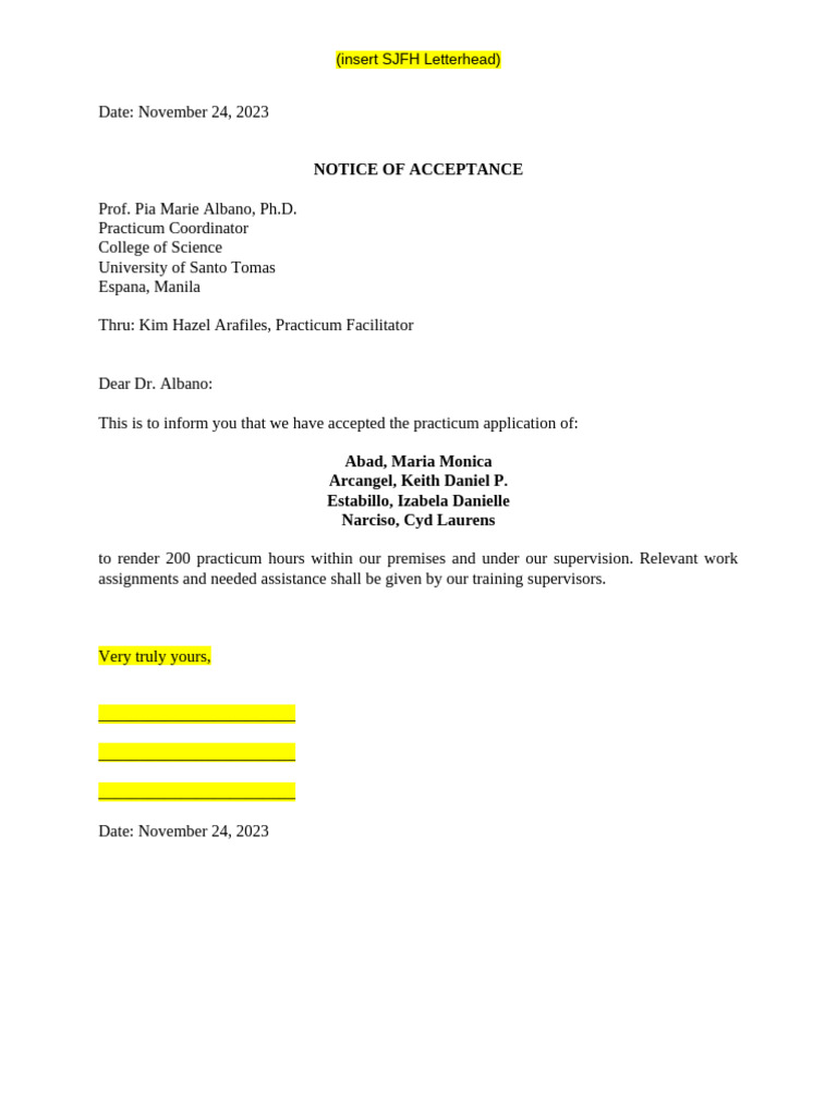 Accepted Practicum Applications Notice | PDF