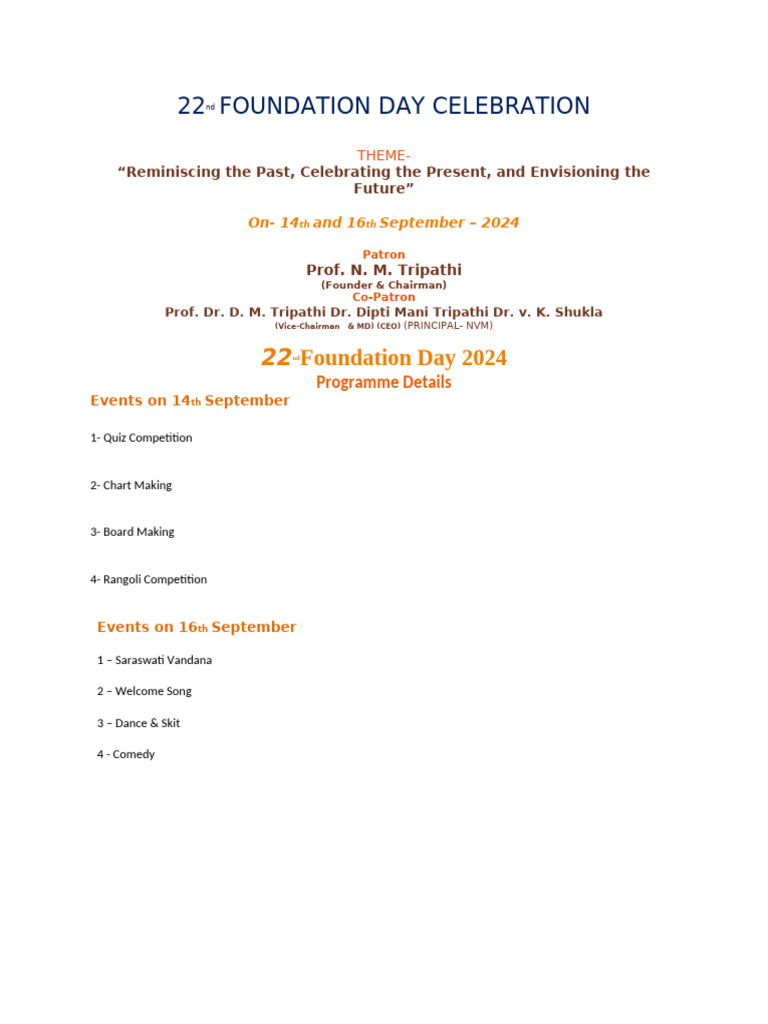 Foundation Day Celebration in 2024 | PDF