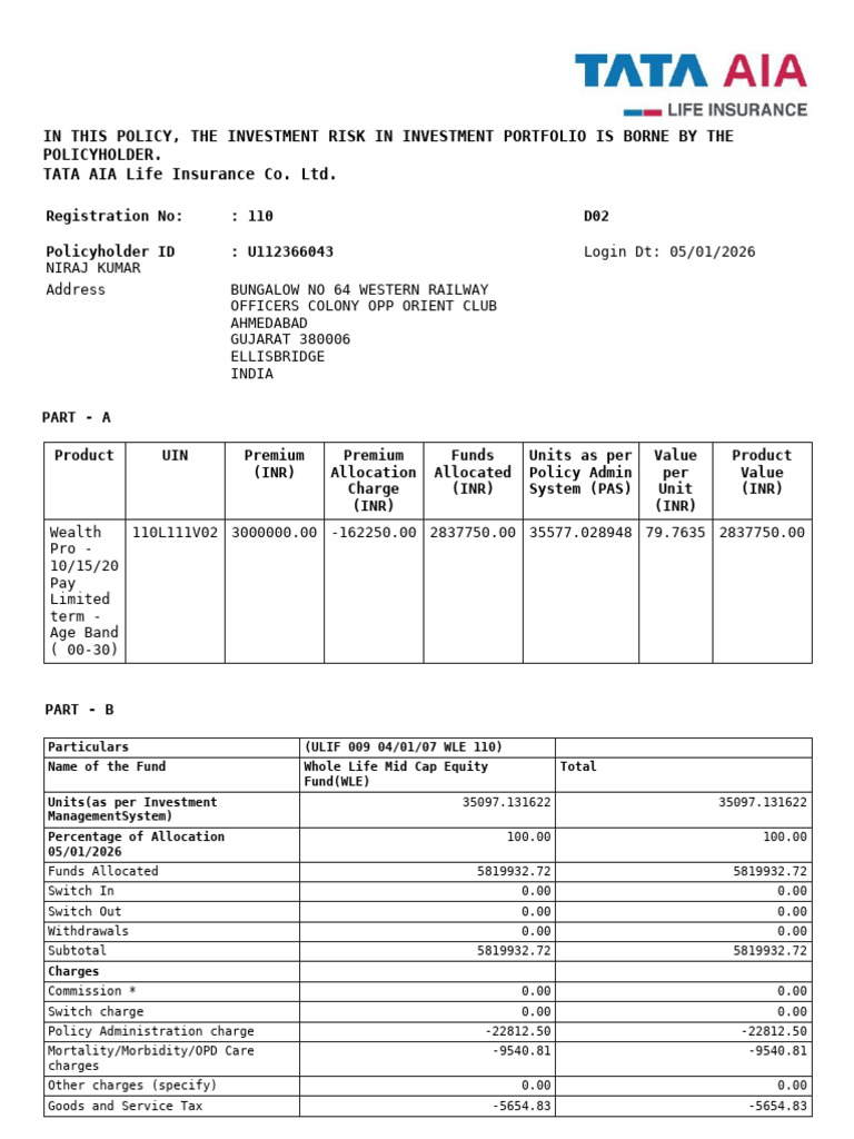 Tata AIA ULIP Investment Policy Overview | PDF | Insurance | Life Insurance