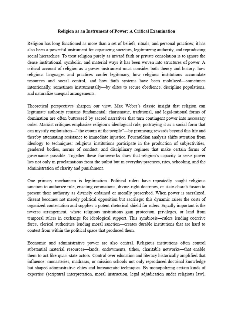 Religion's Role in Power Dynamics | PDF | Power (Social And Political ...