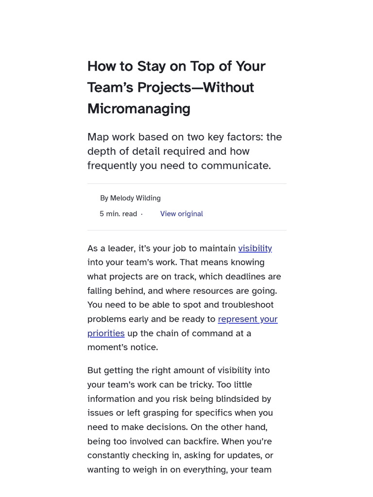 How to Stay on Top of Your Team’s Projects—Without Micromanaging | PDF