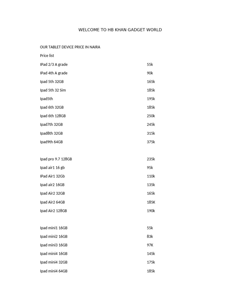 HB Khan Gadget World: Tablet Prices | PDF | I Pad | Mac Os