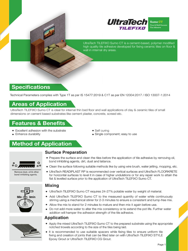 UltraTech TILEFIXO Sumo CT Adhesive Guide | PDF | Tile | Adhesive