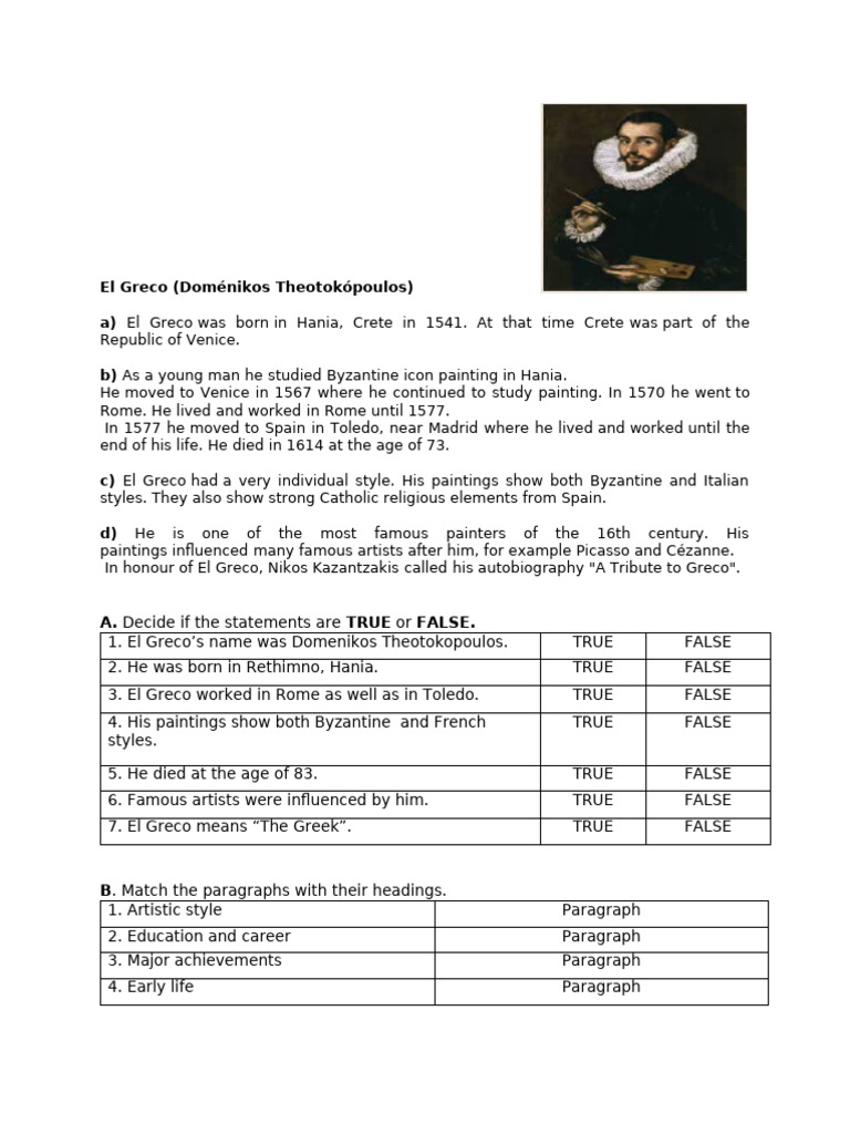 El Greco -Reading Comprehension | PDF