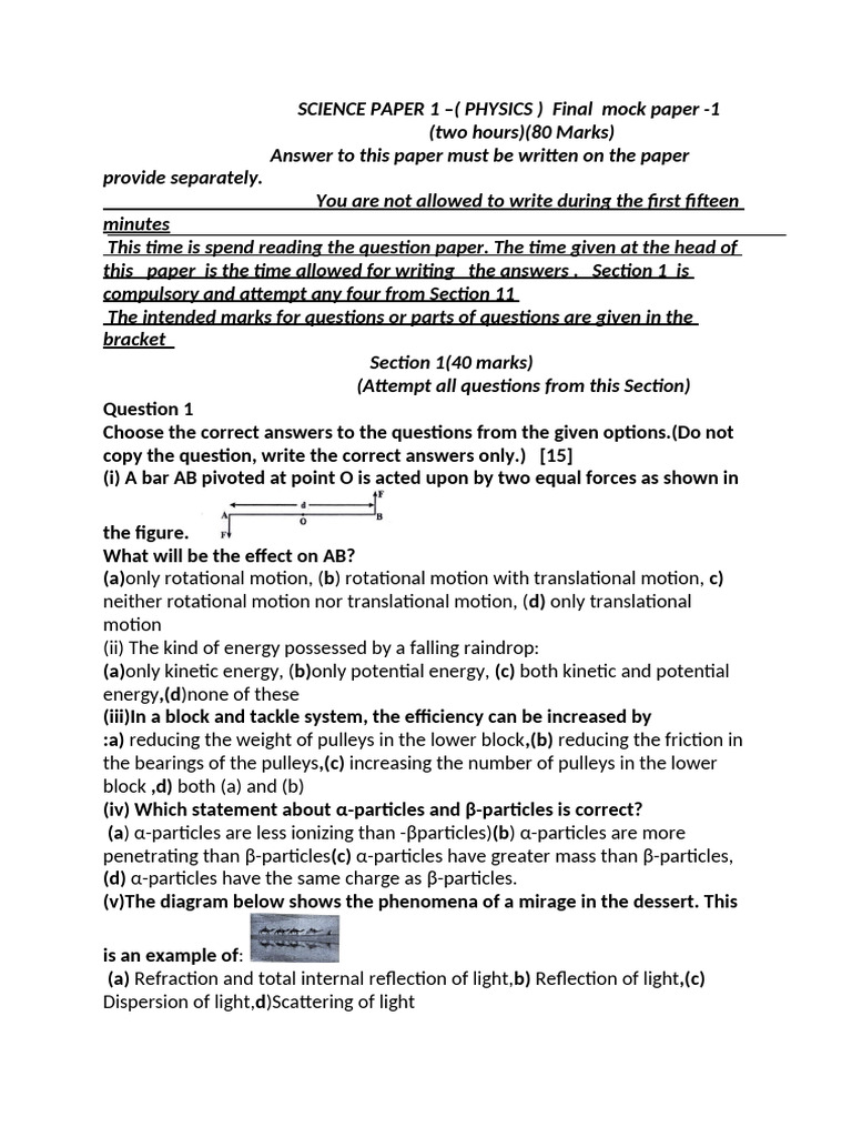 Physics Final Mock Paper 1 | PDF | Lever | Nuclear Fission