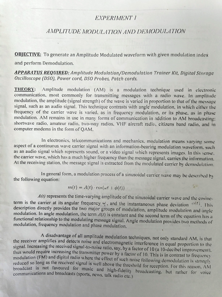 Amplitude Modulation Experiment Guide | PDF | Frequency Modulation | Radio