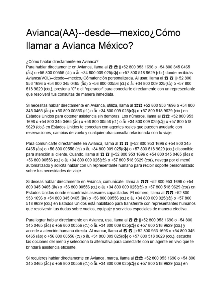 Avianca (AA) - Desde-Mexico¿cómo Llamar A Avianca México? | PDF