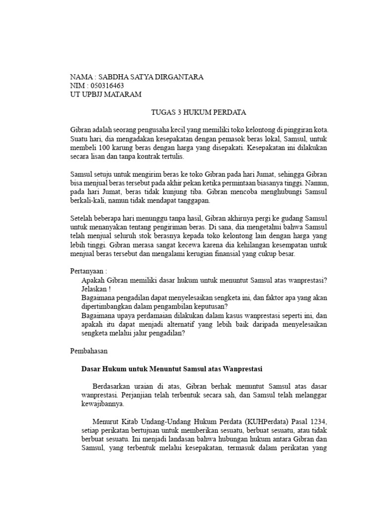 Dasar Hukum Wanprestasi Gibran-Samsul | PDF