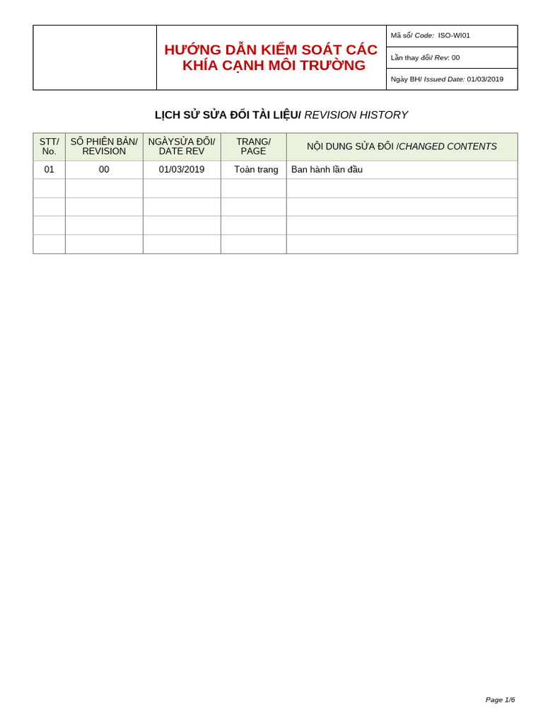 Iso-wi01- Hướng Dẫn Kiểm Soát Khía Cạnh Môi Trường | PDF