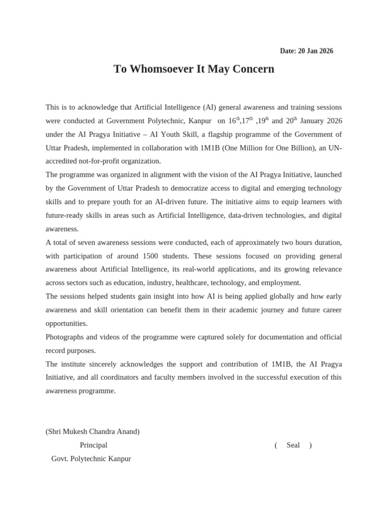 AI Pragya Acknowledgement | PDF