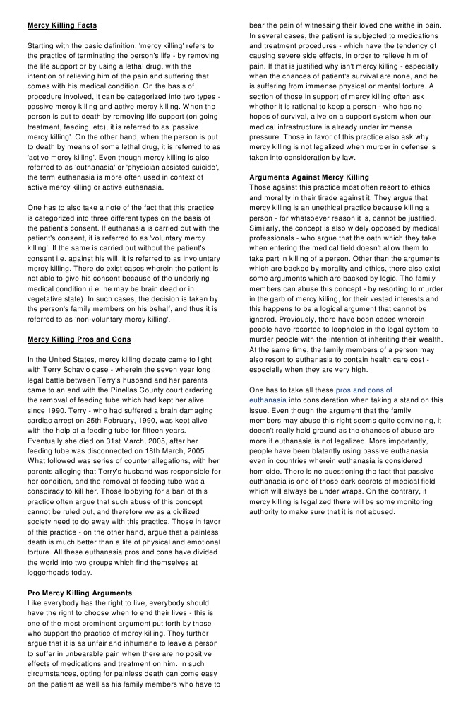 Mercy Killing Facts | PDF | Causes Of Death | Professional Ethics