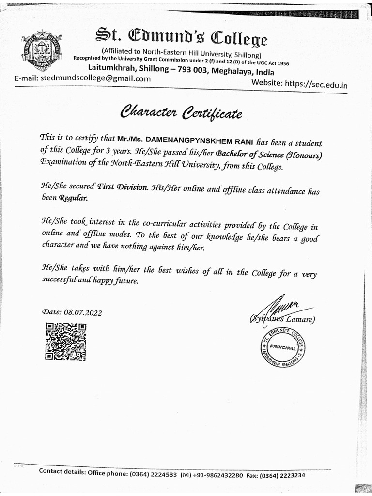 Character Certificate | PDF