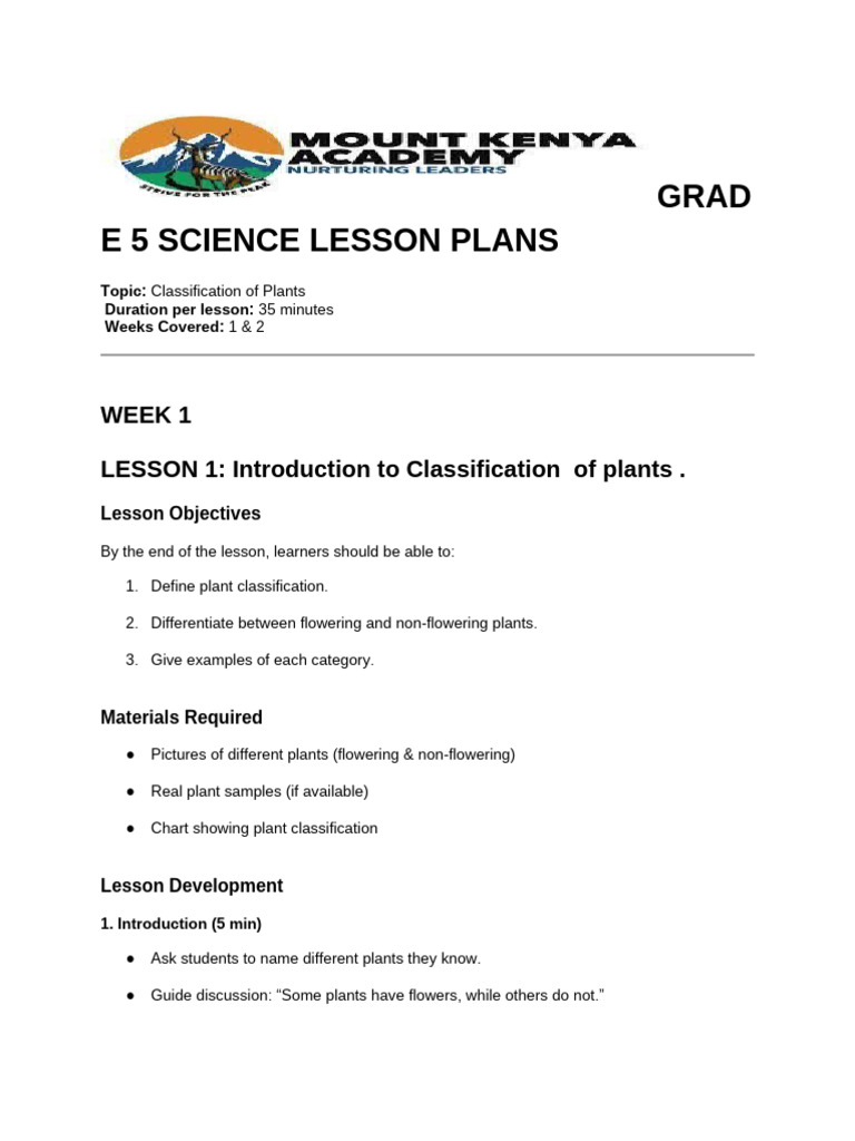 Grade 5 Plant Classification Lessons | PDF | Plants | Flowers