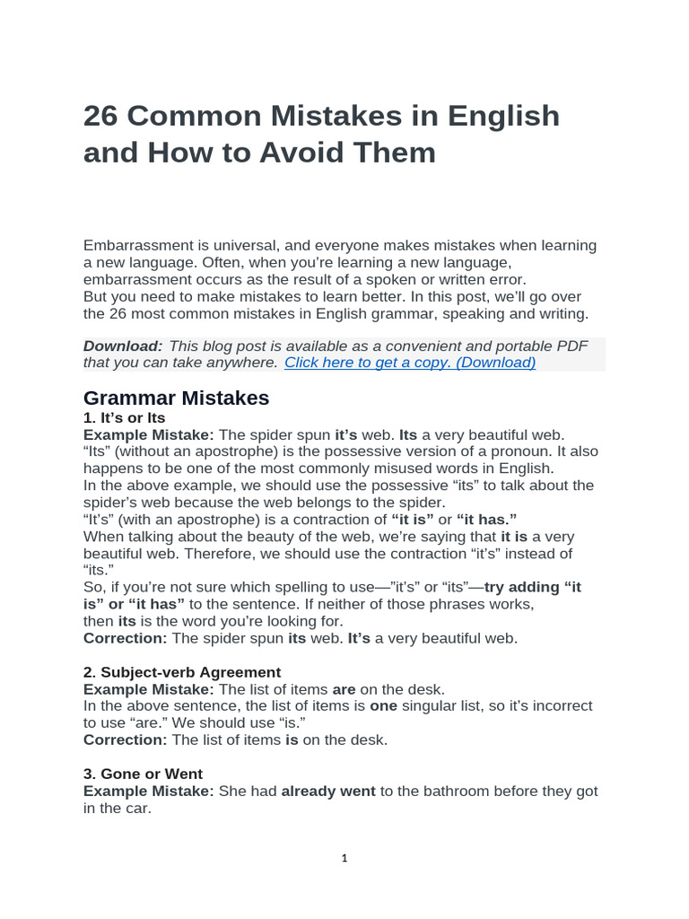 26 Common English Mistakes to Avoid | PDF | Adjective | Pronoun