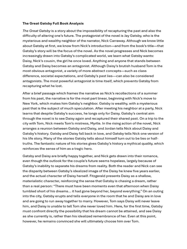 The Great Gatsby Analysis | PDF | The Great Gatsby | Novels