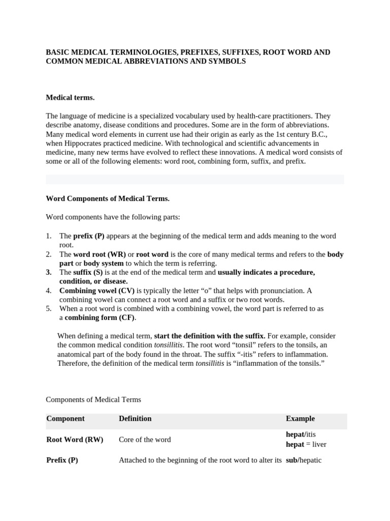 Medical Terminology Basics Explained | PDF | Diseases And Disorders ...