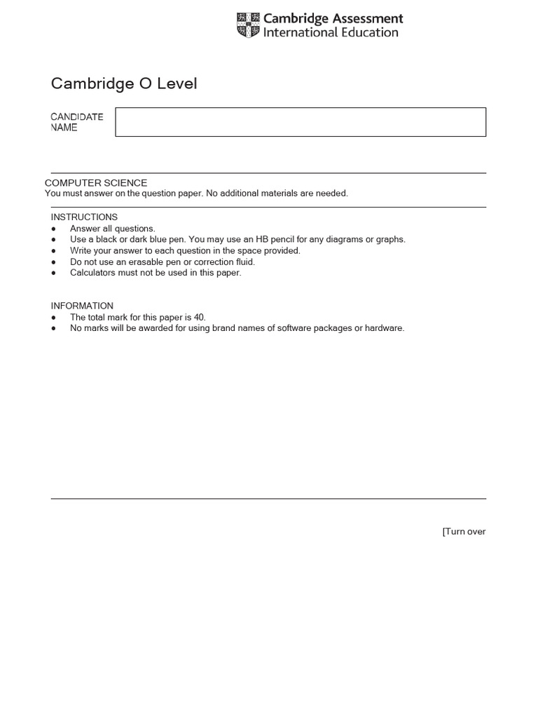 Cambridge O Level Computer Science Exam | PDF