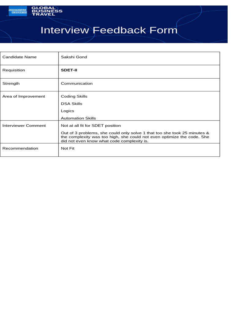 Interview Feedback Form | PDF