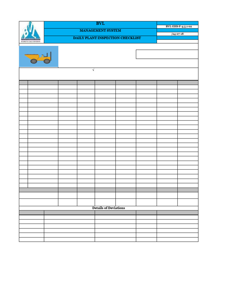 Daily Plant Inspection Checklist | PDF
