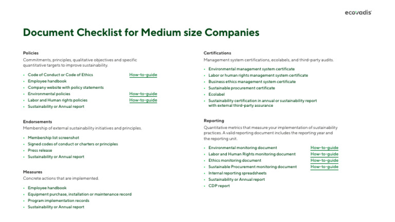 Document Checklist For Medium Size Companies | PDF | Sustainability ...