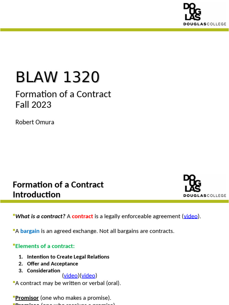 Formation of a Contract Fall 2023) | PDF | Offer And Acceptance ...