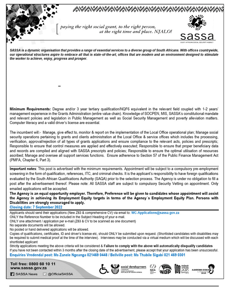 Western Cape Region External Advert Manager of Local Office | PDF