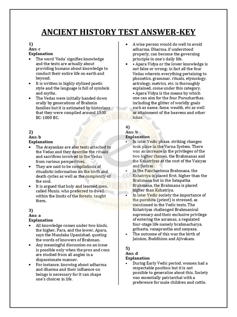 Ancient History Test Answer Key | PDF