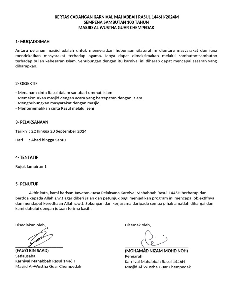 Karnival Mahabbah Rasul 1446H Masjid Al-Wustha | PDF