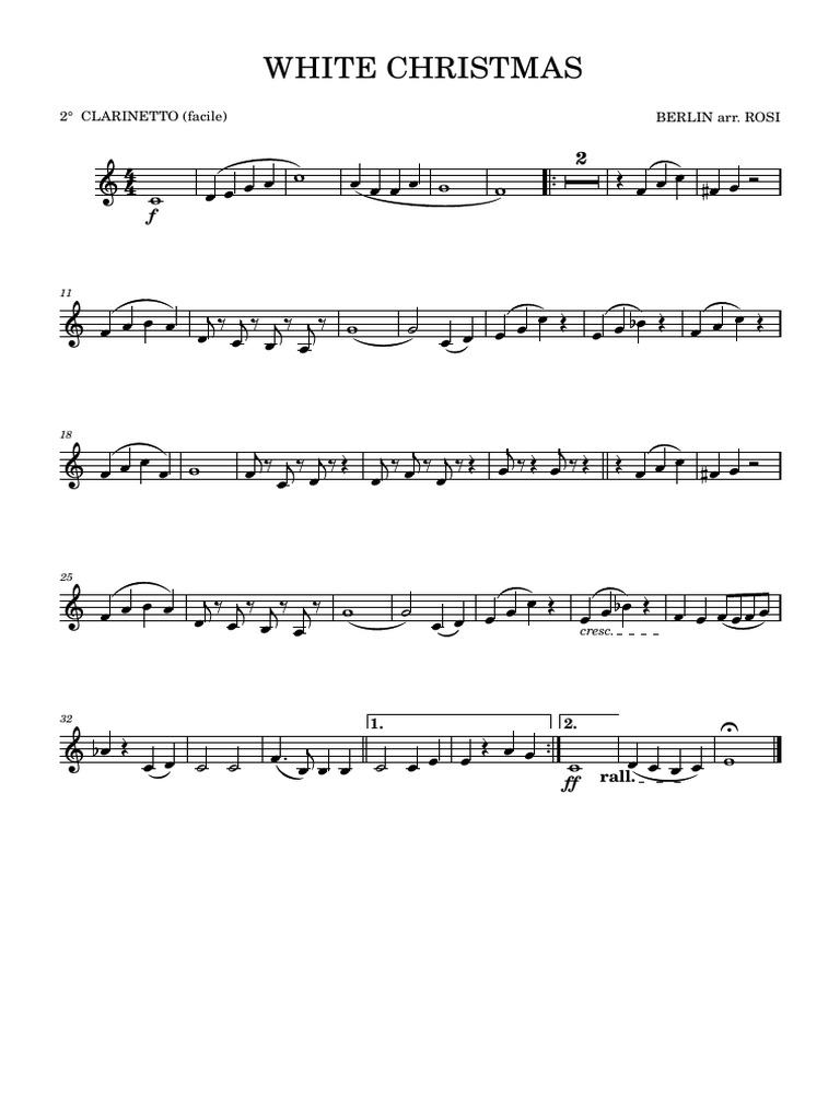 Easy Clarinet Arrangement of White Christmas | PDF