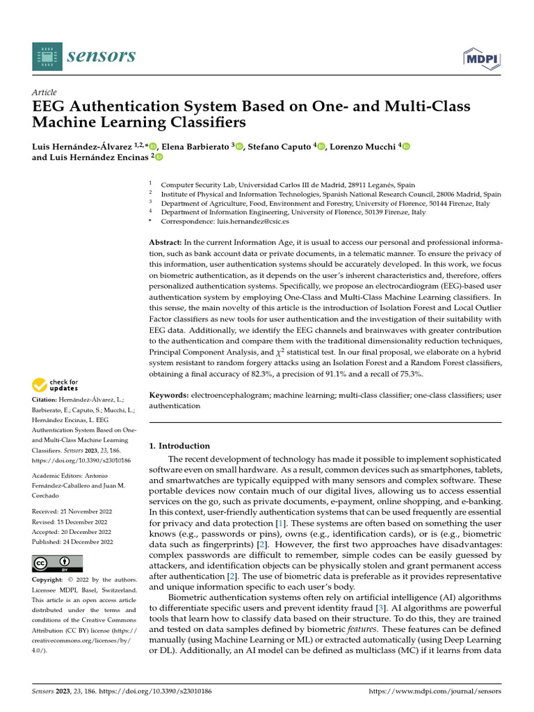 EEG Authentication System Based On One A | PDF | Support Vector Machine ...
