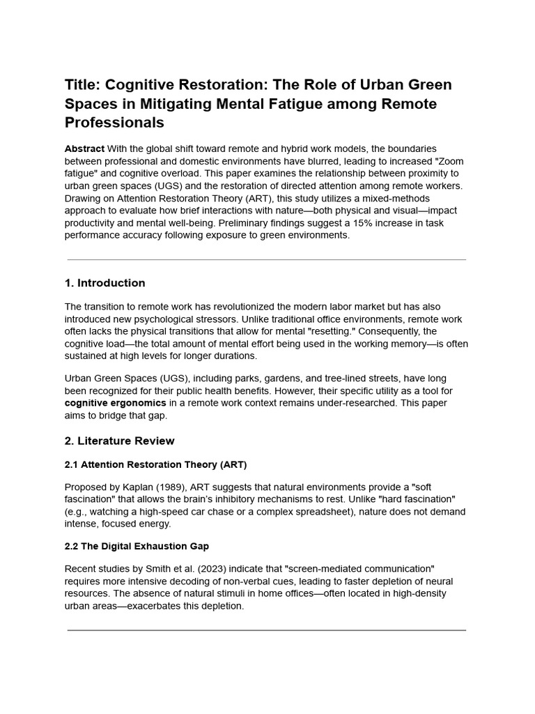 Cognitive Restoration | PDF | Attention | Cognition