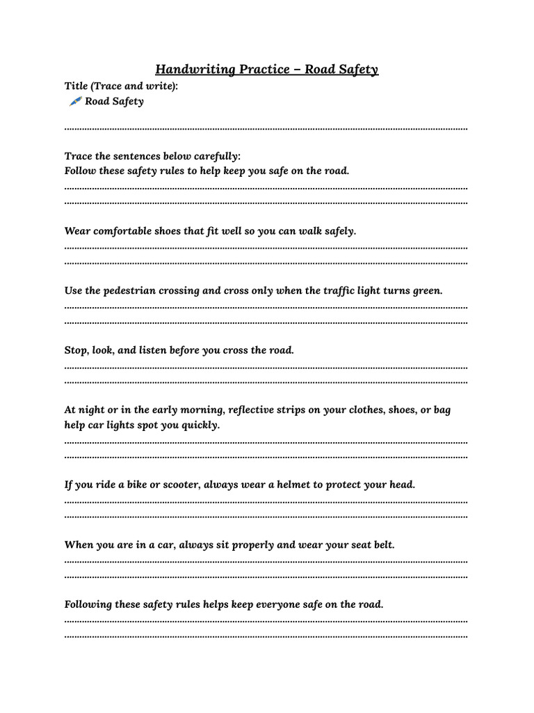 Handwriting Practice – Road Safety | PDF | Road Transport | Driving