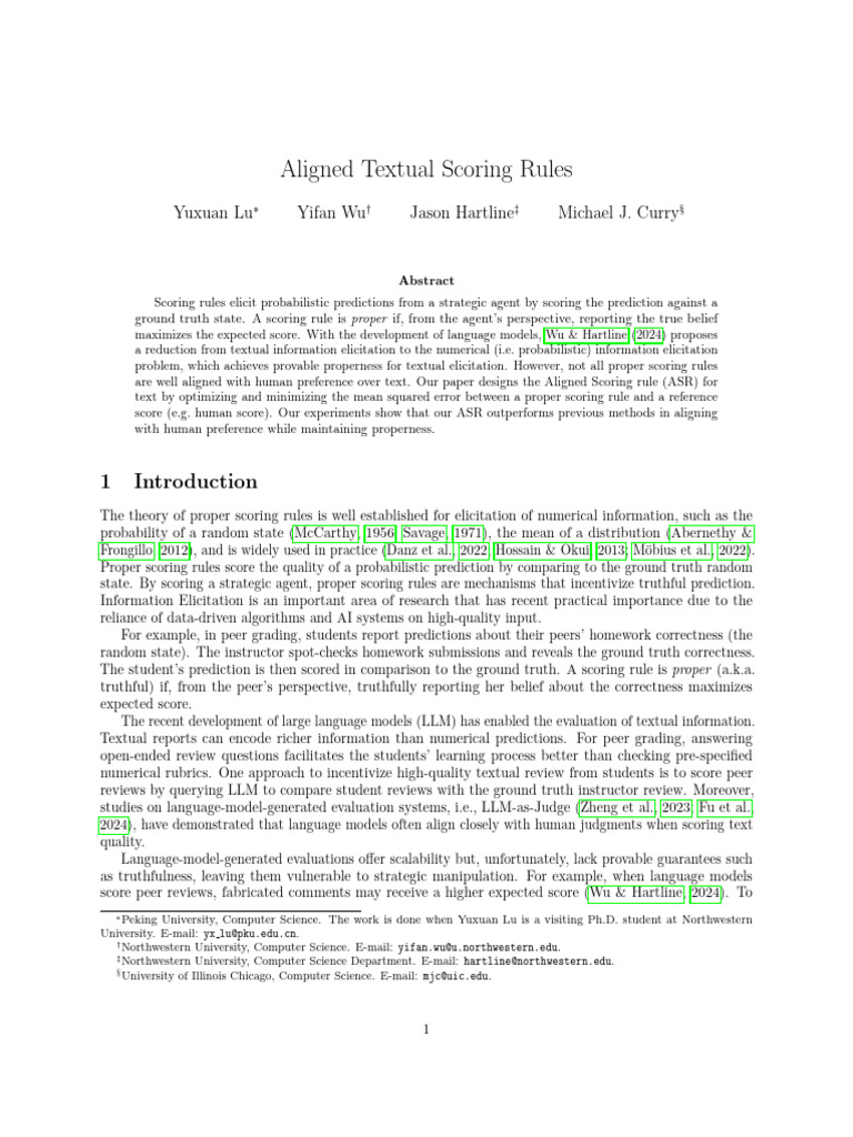 Aligned Scoring Rules for Textual Elicitation | PDF | Spearman's Rank ...