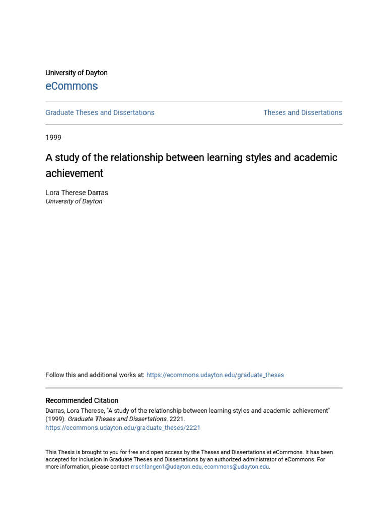 A study of the relationship between learning styles and academic | PDF | Learning Styles | Thesis