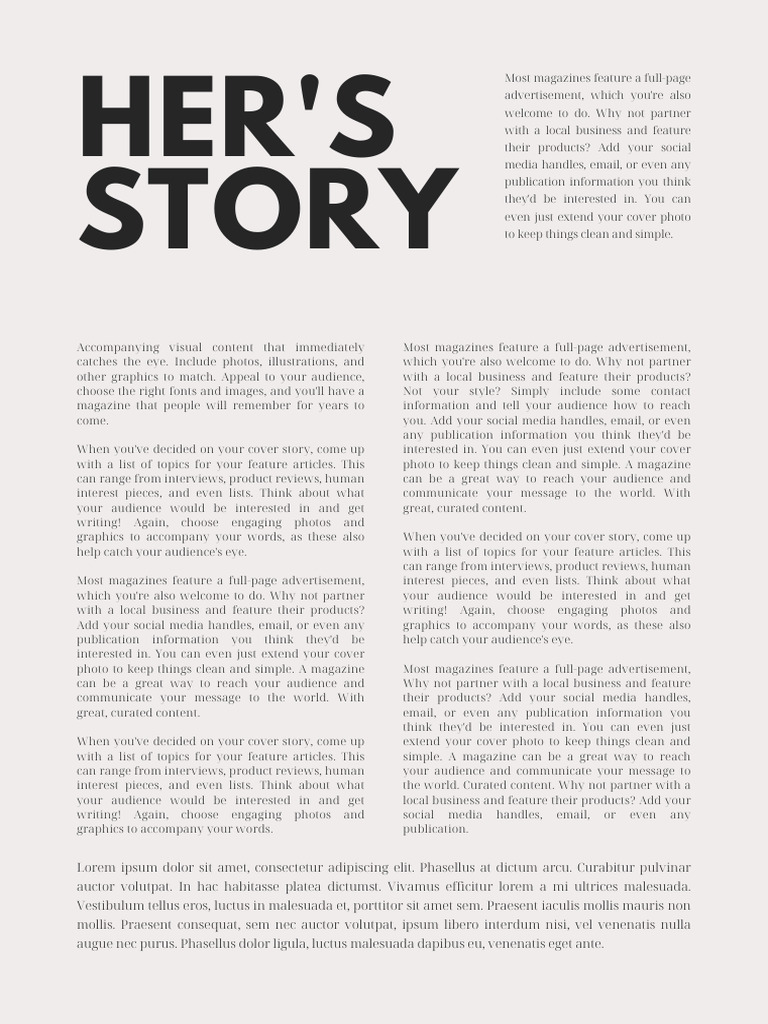 Beige and Black Minimalist Elegant Article Layout Magazine Page A4 ...