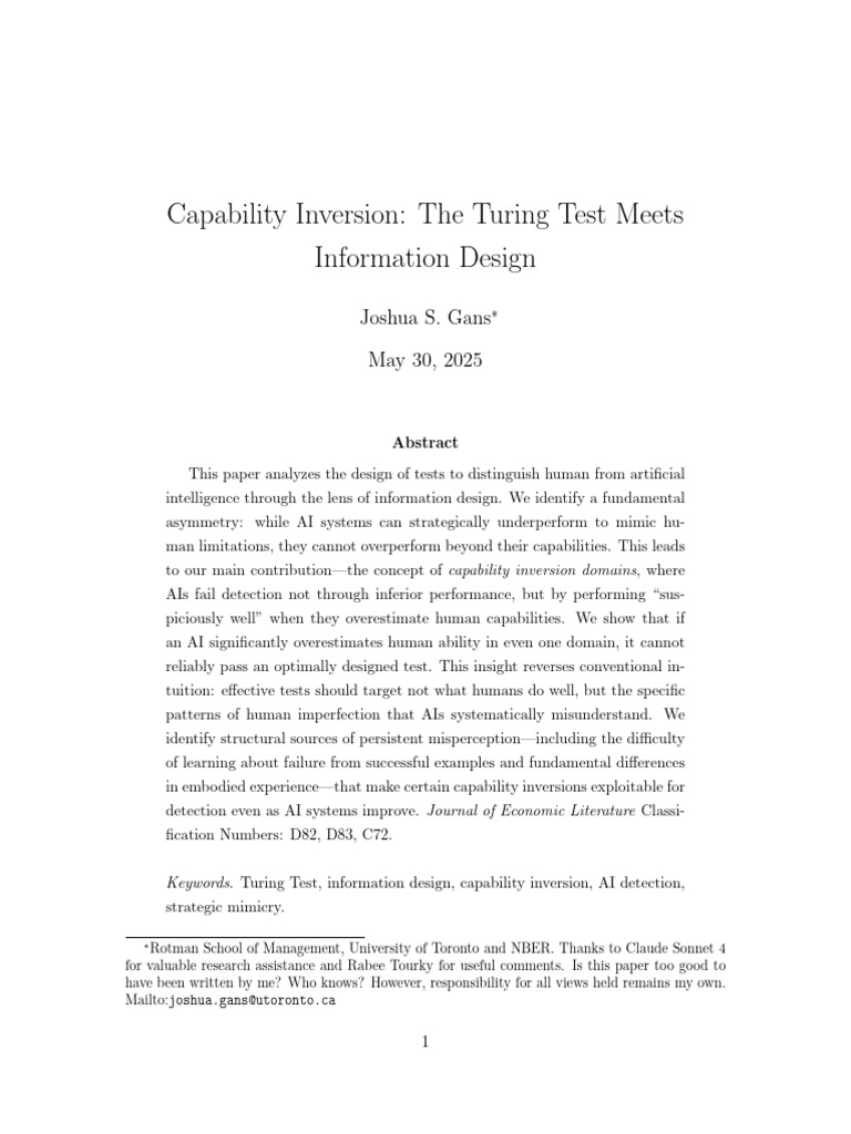 Capability Inversion--the Turing Test Meets Information Design | PDF ...