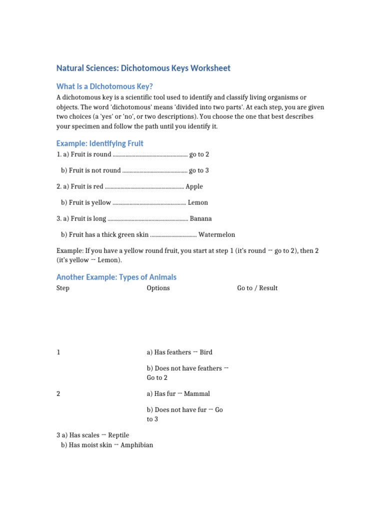 Dichotomous Keys Worksheet Guide | PDF | Reptile | Fruit
