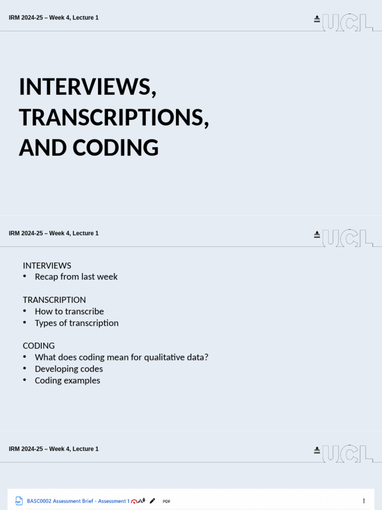 Interviews, Transcriptions, and Coding Guide | PDF | Narrative