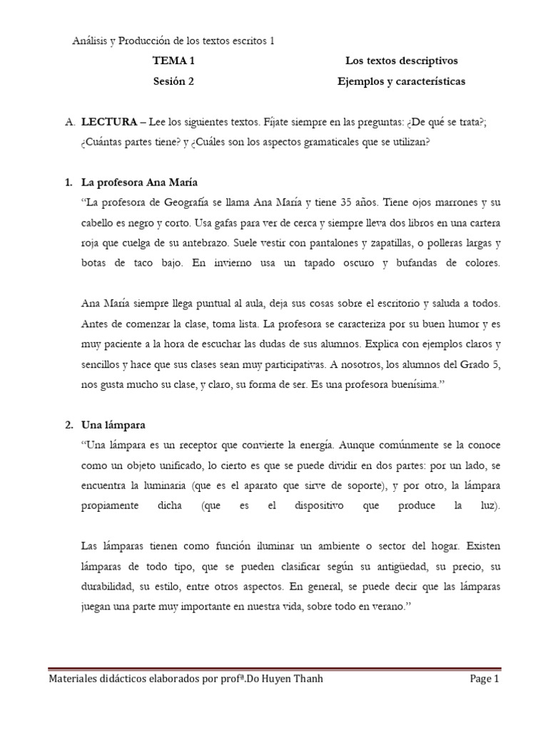 THVB B1-Textos Descriptivos | PDF | Verbo | Gramática
