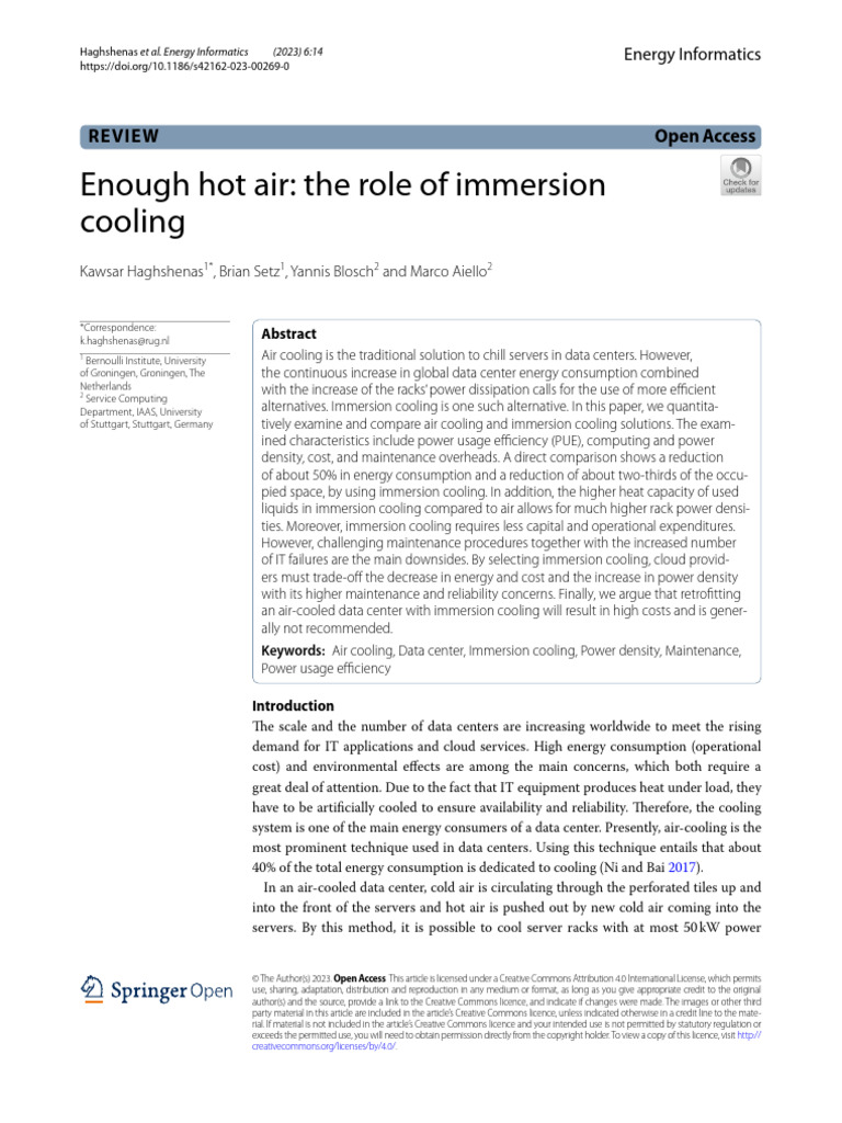 Immersion vs. Air Cooling in Data Centers | PDF | Data Center | Coolant