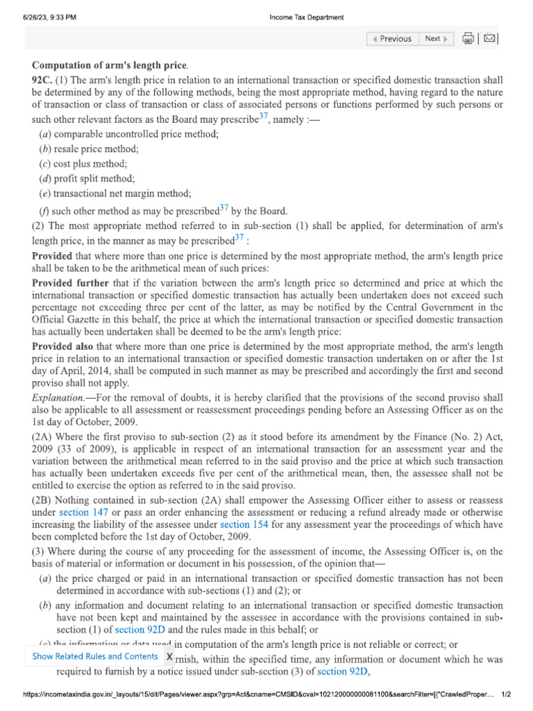 Section 92C of The Income-Tax Act, 1961 | PDF