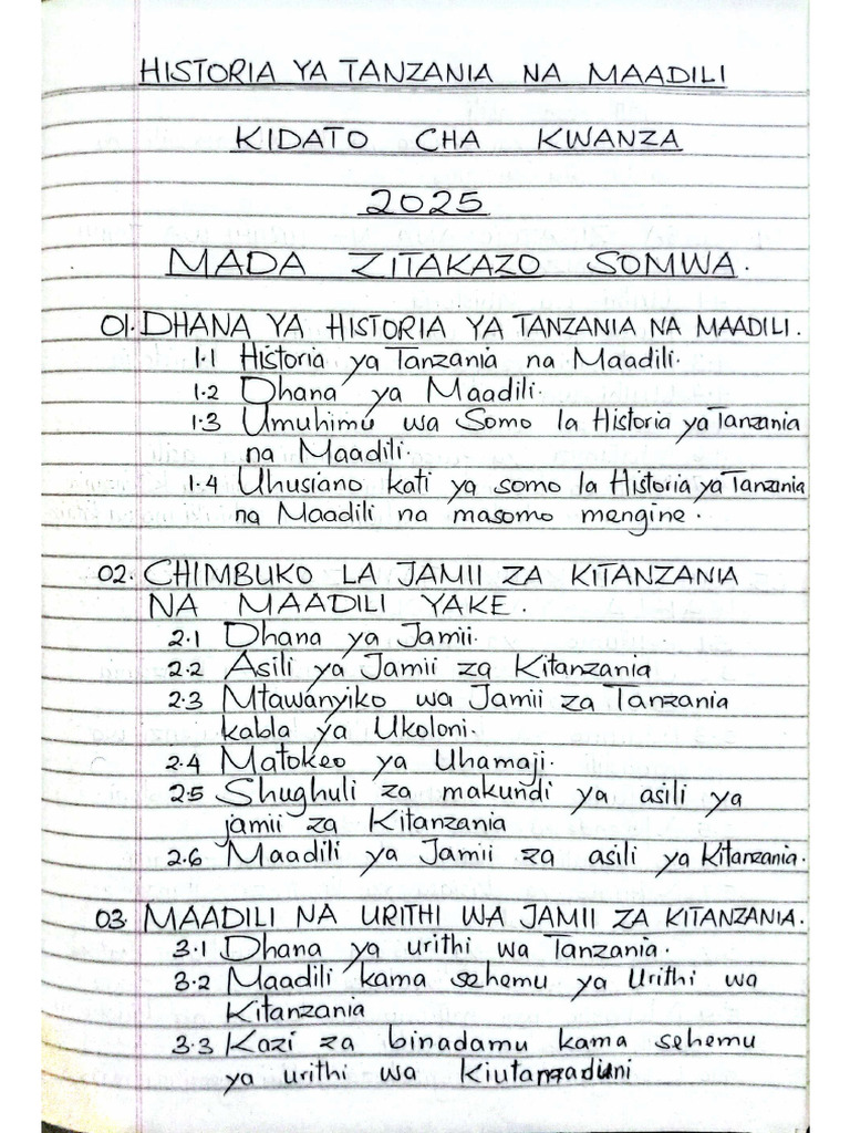 Historia Ya Tanzania f1 Notes 2026 | PDF