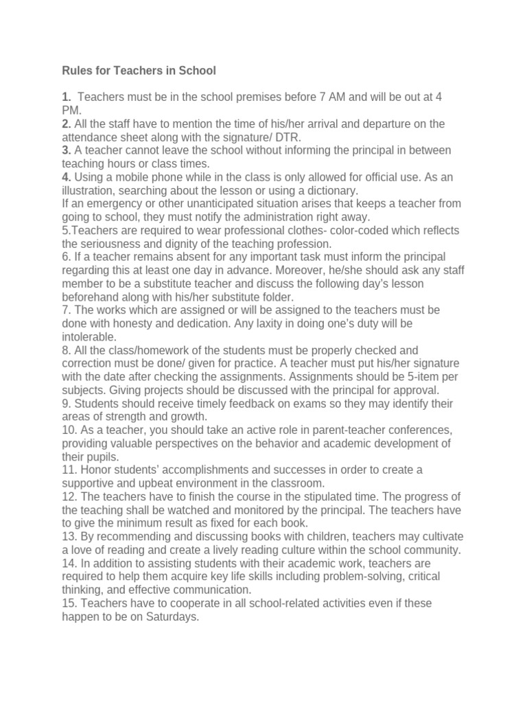 Essential School Rules for Teachers | PDF | Teachers | Learning