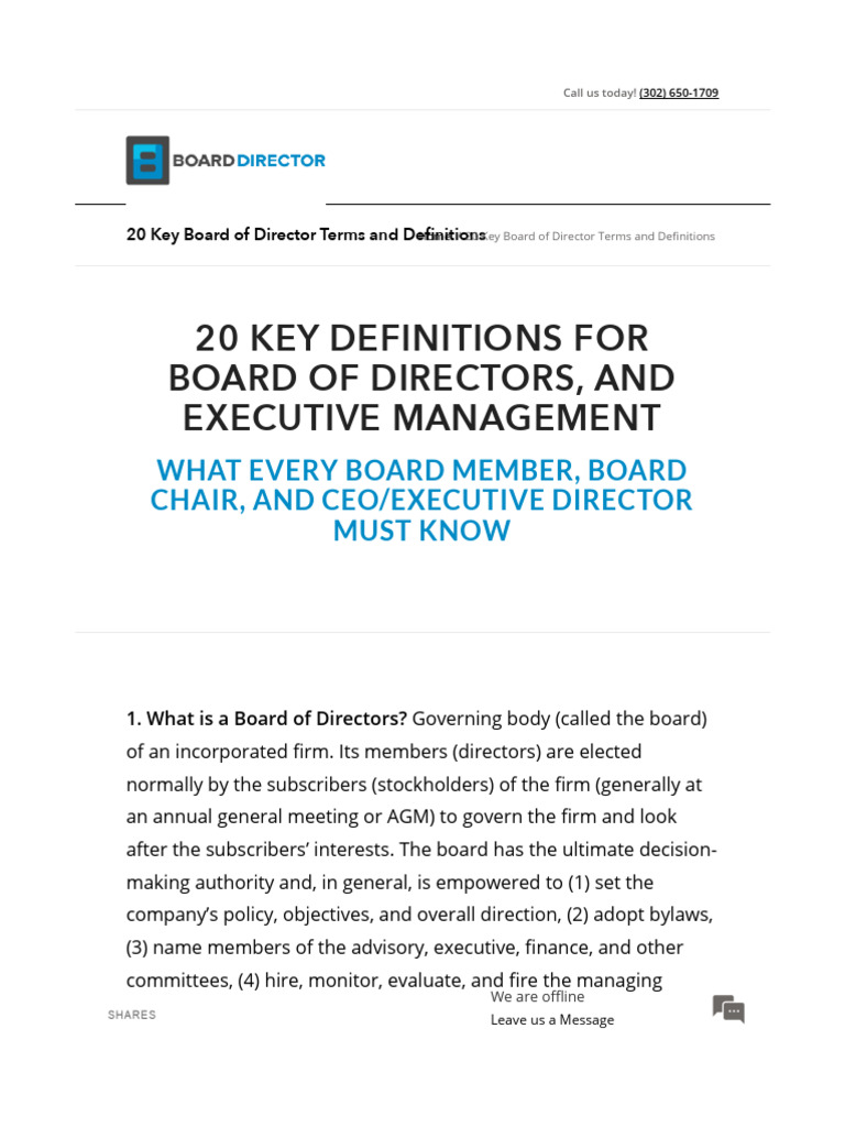 Key Terms for Board Members and Executives | PDF | Board Of Directors ...
