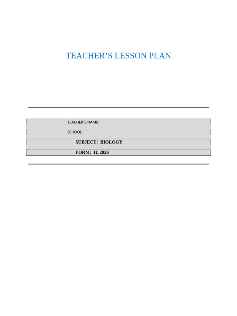 Biology Lesson Plan for Form Two | PDF | Teachers | Lesson Plan