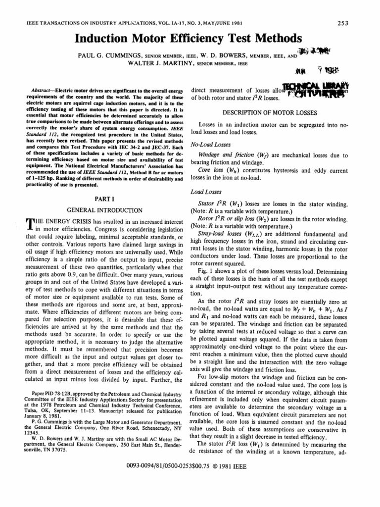 Induction Motor Efficiency Testing Methods | PDF | Electric Motor ...