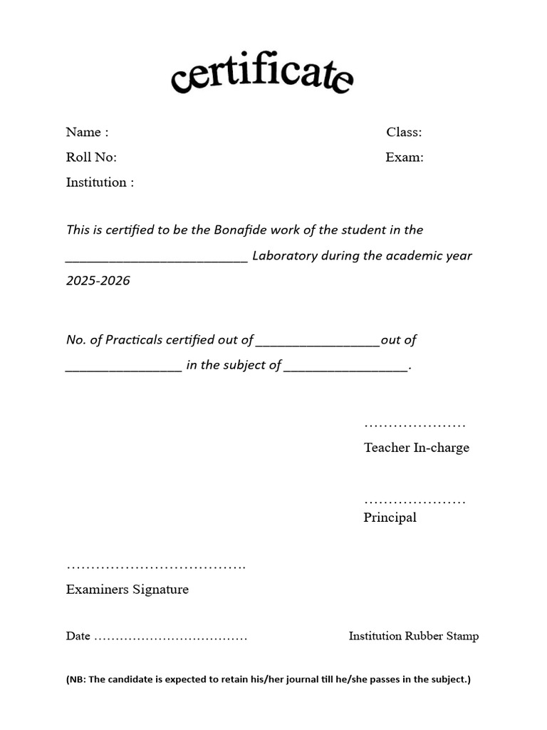 Student Laboratory Certification Document | PDF