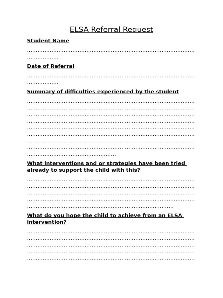 ELSA Referral Request Form Template | PDF