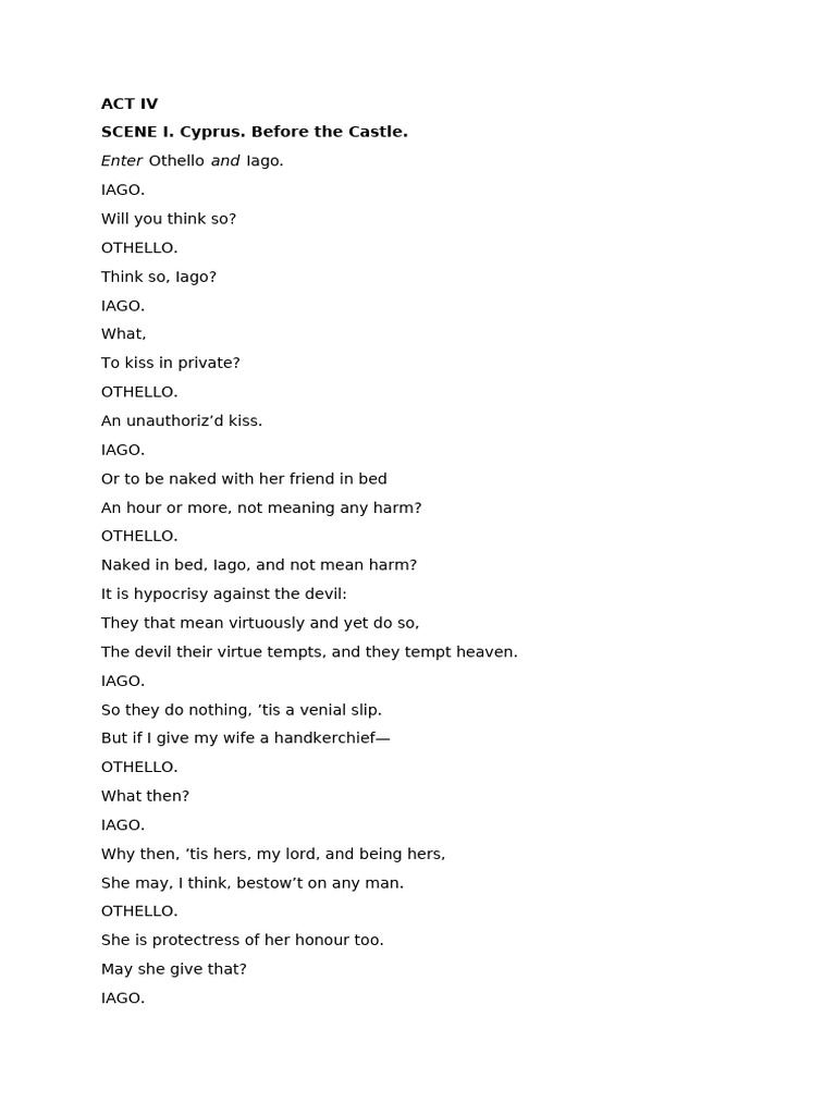 Othello Act IV: Jealousy Unleashed | PDF | Othello | Iago